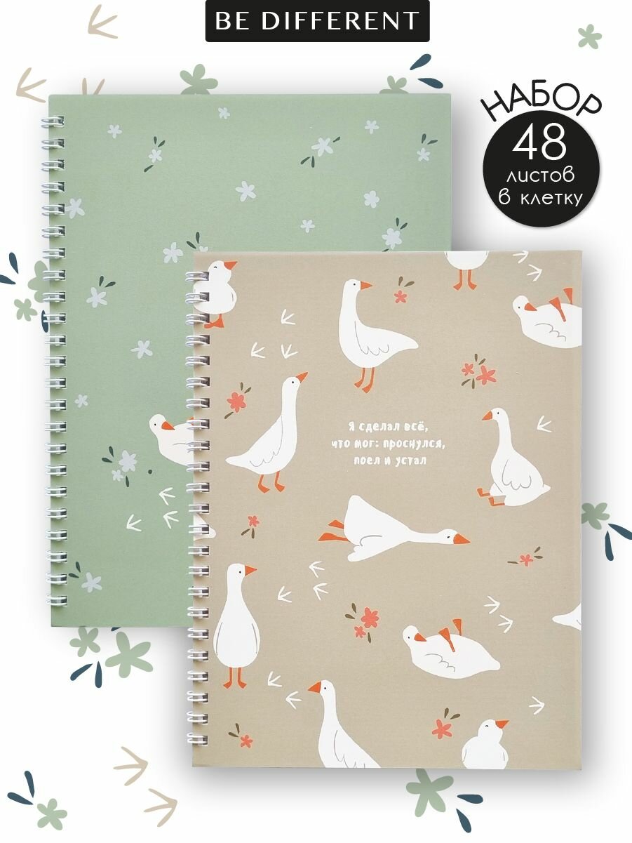 Общая тетрадь на кольцах Be Different "Geese" А5 на 48 листов в клетку, набор 2 штуки