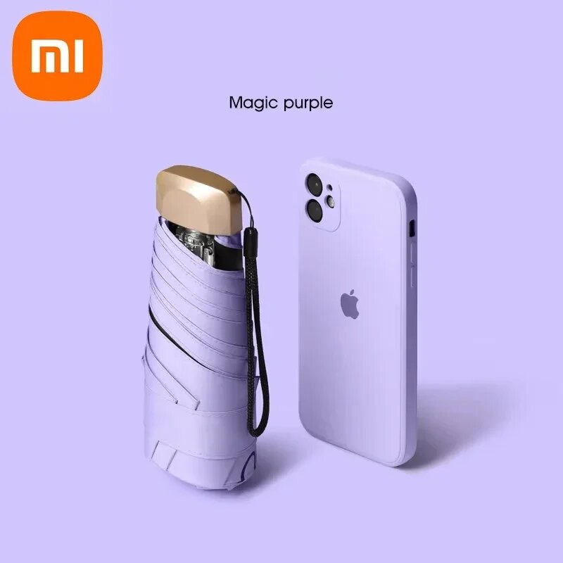 Мини-капсульный зонт Xiaomi, маленький карманный зонт от дождя, виниловый складной УФ-защита от ультрафиолета, ультралегкий зонт двойного назначения, Purple