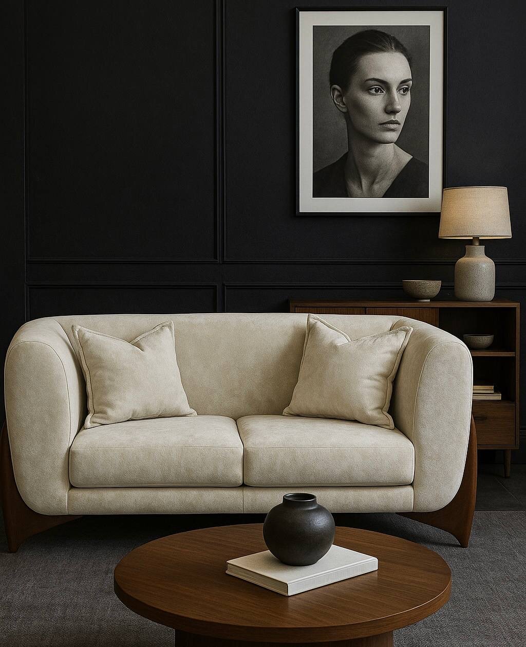 Диван от HBR , двухместный из велюра , в стиле минимализм , светло бежевого цвета