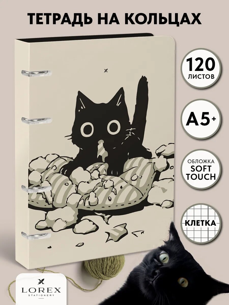Тетрадь на кольцах со сменным блоком 120 л. А5+ NAUGHTY CAT