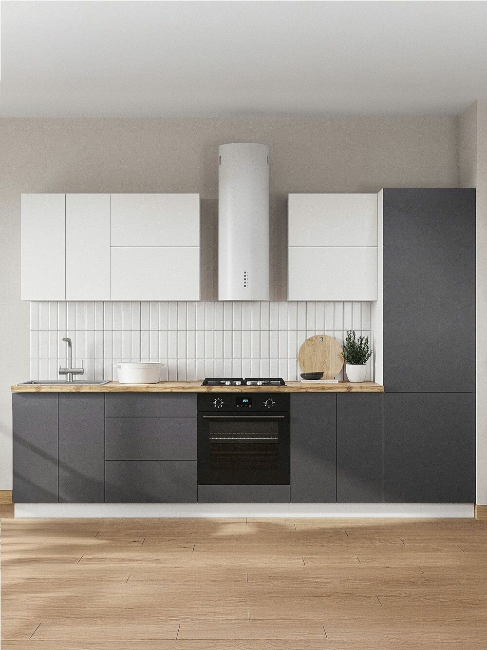 Кухонный гарнитур Тандем 3 м, мебель для дома и кухни, Белый / Бланж / Графит