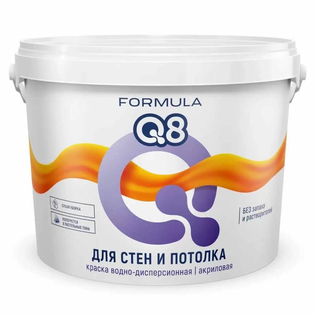 Водно-дисперсионная краска Formula Q8 акрил, для потолков, матовая, белая, 2,7 кг