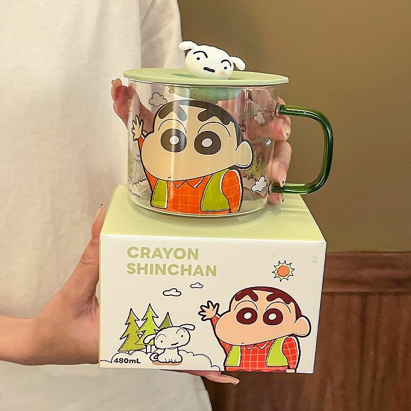 Милая чашка для воды Crayon Shin-chan 2025, новый стиль, женская стеклянная чашка для дома с ручкой, устойчивая к высоким температурам, летняя чашка