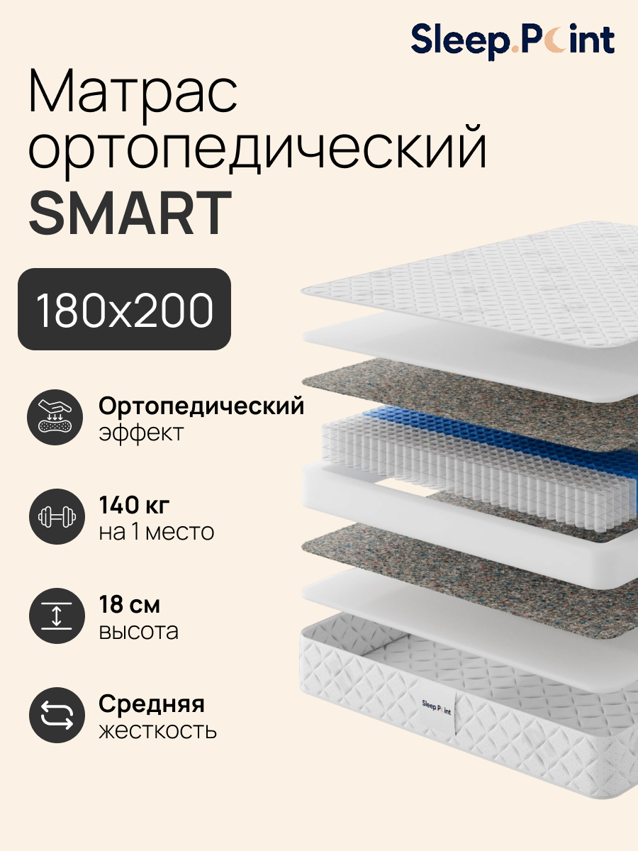 Sleep.Point Матрас SMART 180х200, ортопедический, пружинный, двуспальный