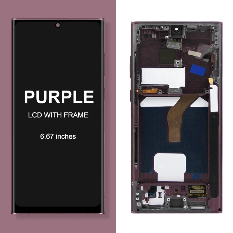 Super AMOLED S22 Ultra Замена для Samsung Galaxy S22 Ultra 5G S908B S908U EUR Purple Frame