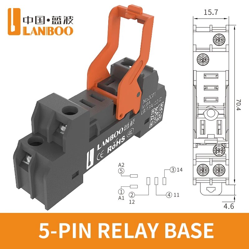 LANBOO J13A Универсальное электромагнитное реле AC220V, 5pin relay base