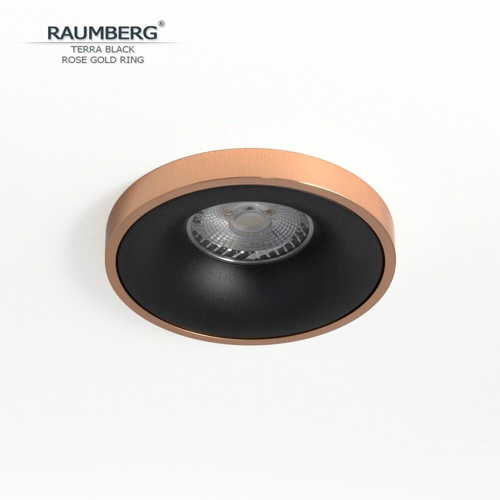 Встраиваемый неповоротный светильник RAUMBERG TERRA Black Rose gold, цвет- черный с внешним кольцом цвета розовое золото, под светодиодную лампу GU10