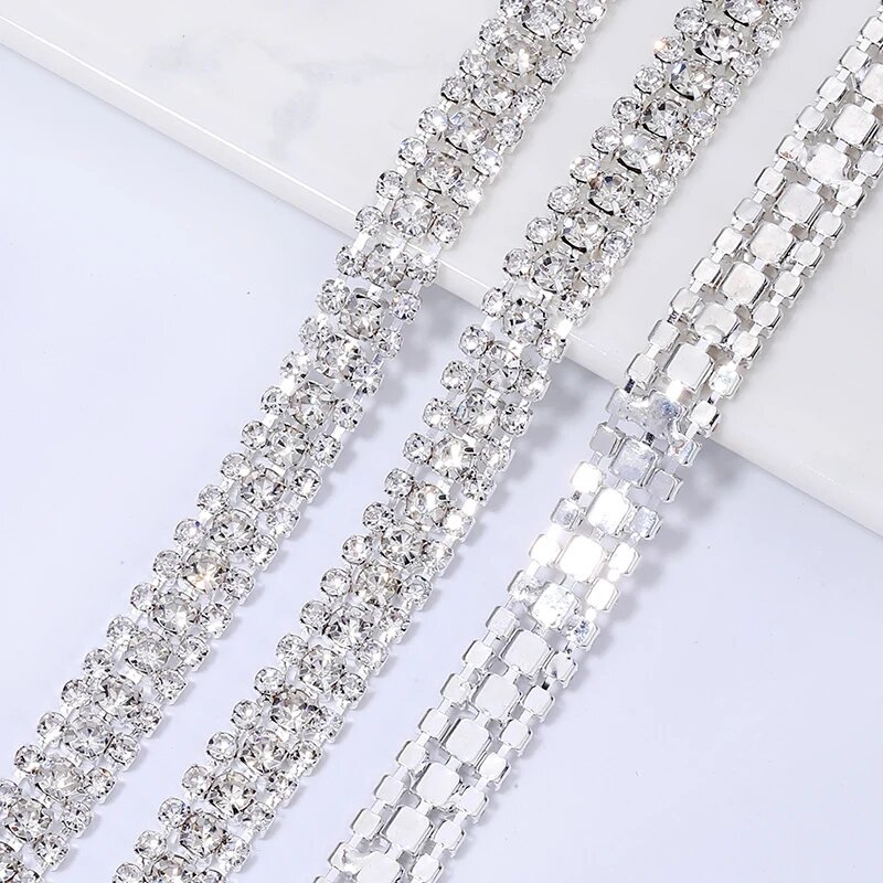 Цепочка со стразами, серебряная, Silver Clear