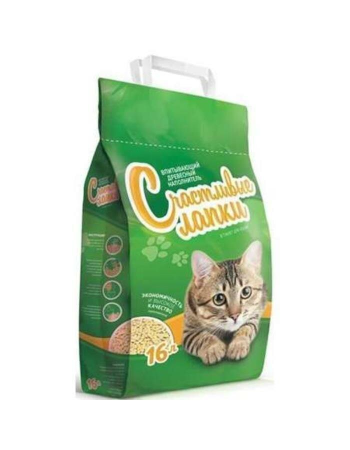 Счастливые Лапки Древесный наполнитель для кошек 16л
