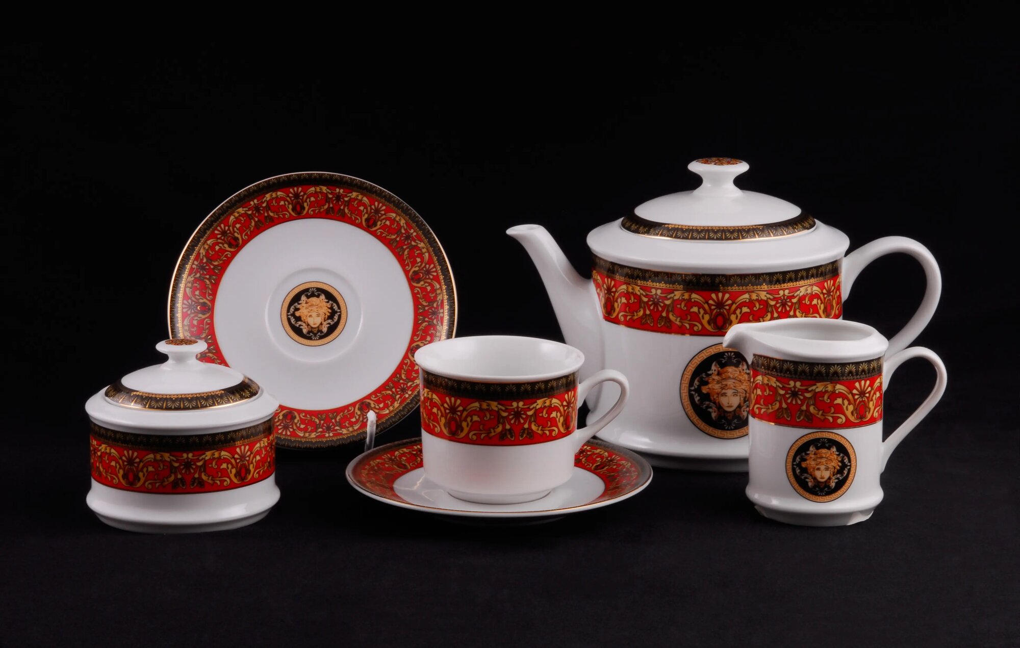 Чайный сервиз Leander версаче красная лента на 6 персон сабина 15 предметов, фарфор, красный, белый, коллекция Версаче, Сабина