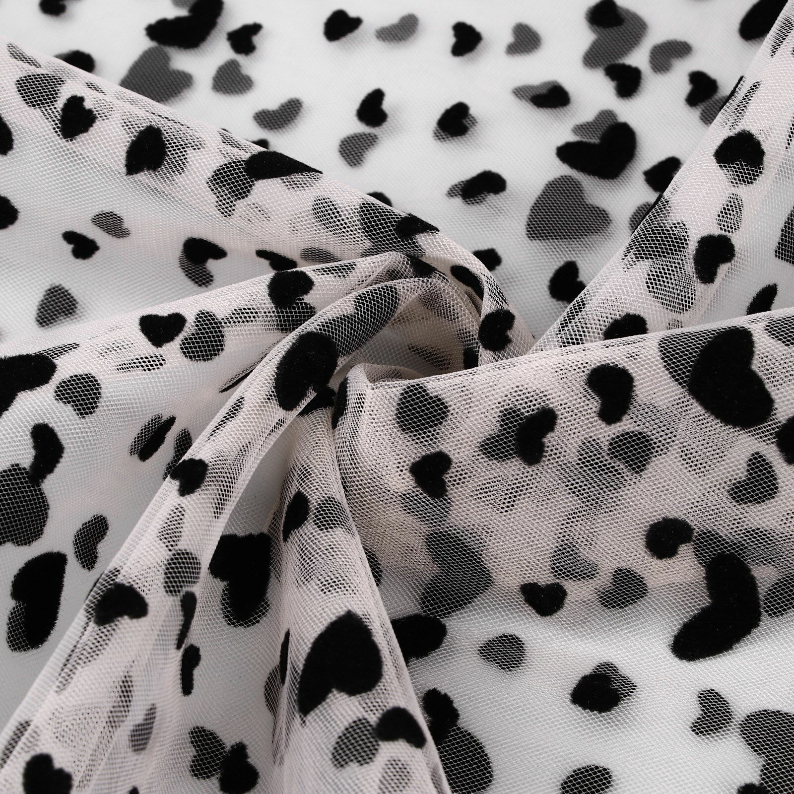 Сетка с флоком "Сердечки", 150 см, 1+-0.2 м, бежевая, цвет: бежевый