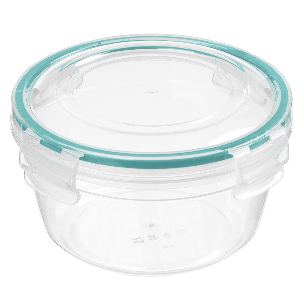 Контейнер для продуктов Plast team Пластик, 0,5 л, 13х13х7,5 см, круглый, герметичный, ручки-клипса, прозрачный