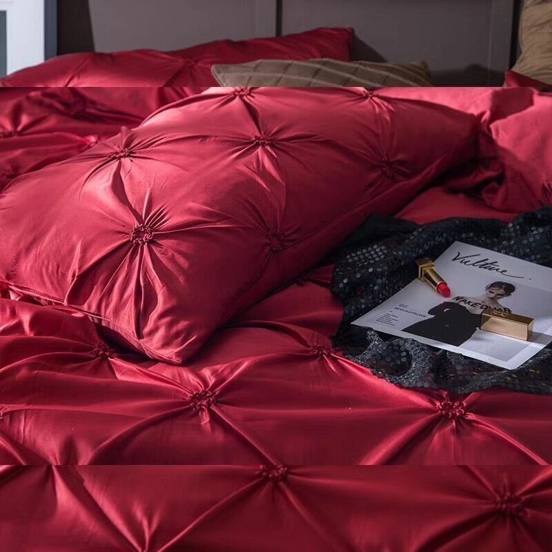 Комплект постельного белья E-shine Шелк, Евро, Бордовый