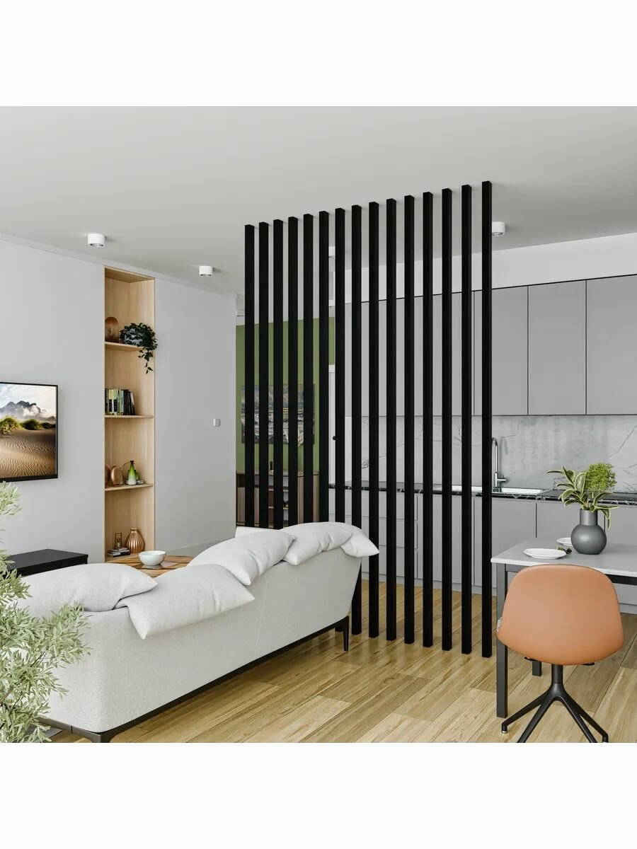 Перегородка из реек отдельностоящие 40х60 мм, ширина 1690 мм, черные