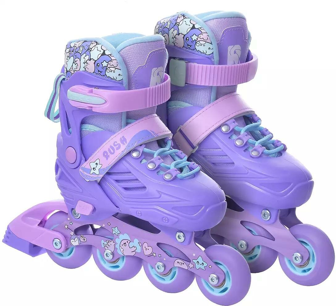 Роликовые коньки RUSH ACTION алюминиевая рама, размер 30-33, сиреневые