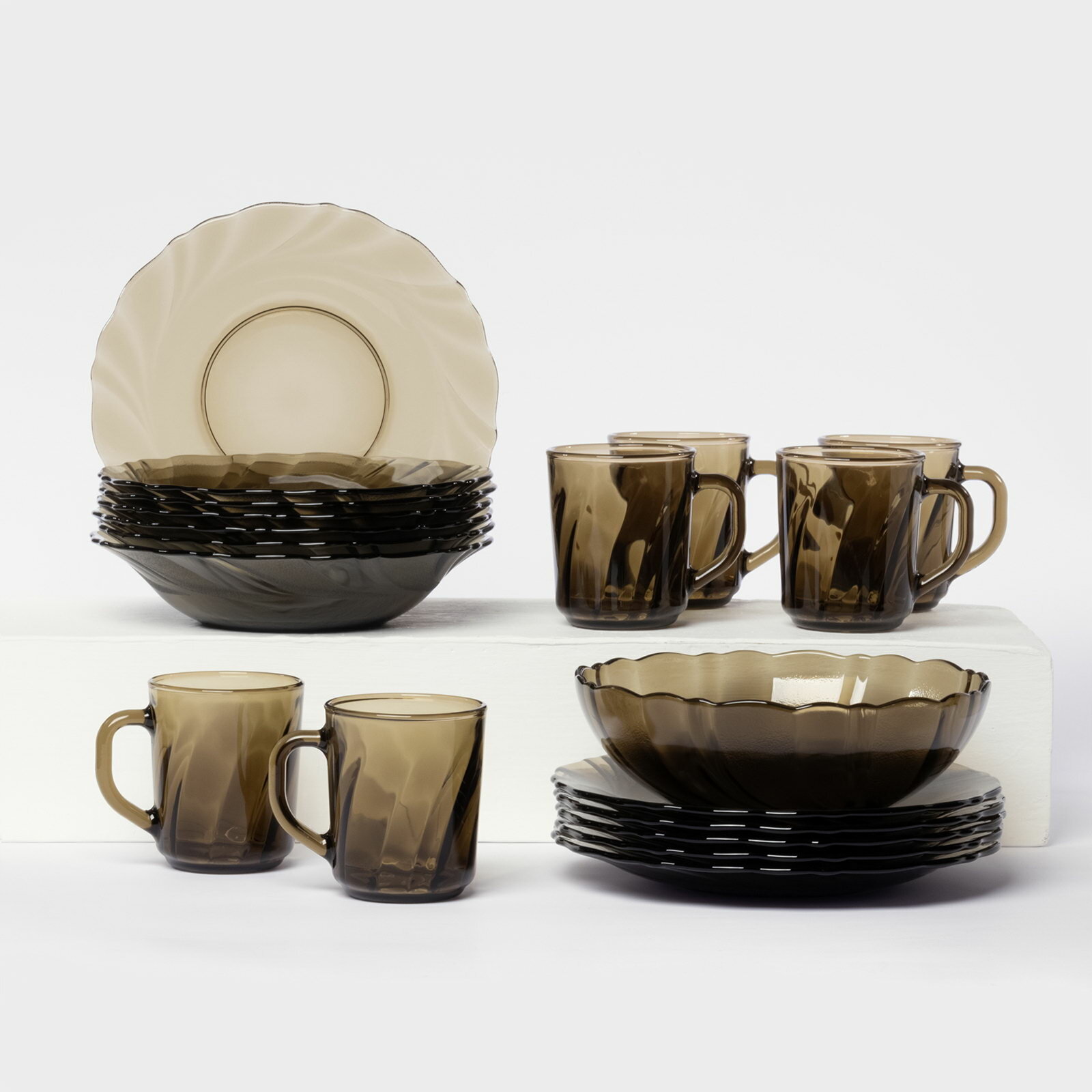 Набор столовый Alta Marea, 19 предметов, стекло, коричневый, вид тарелки: глубокая