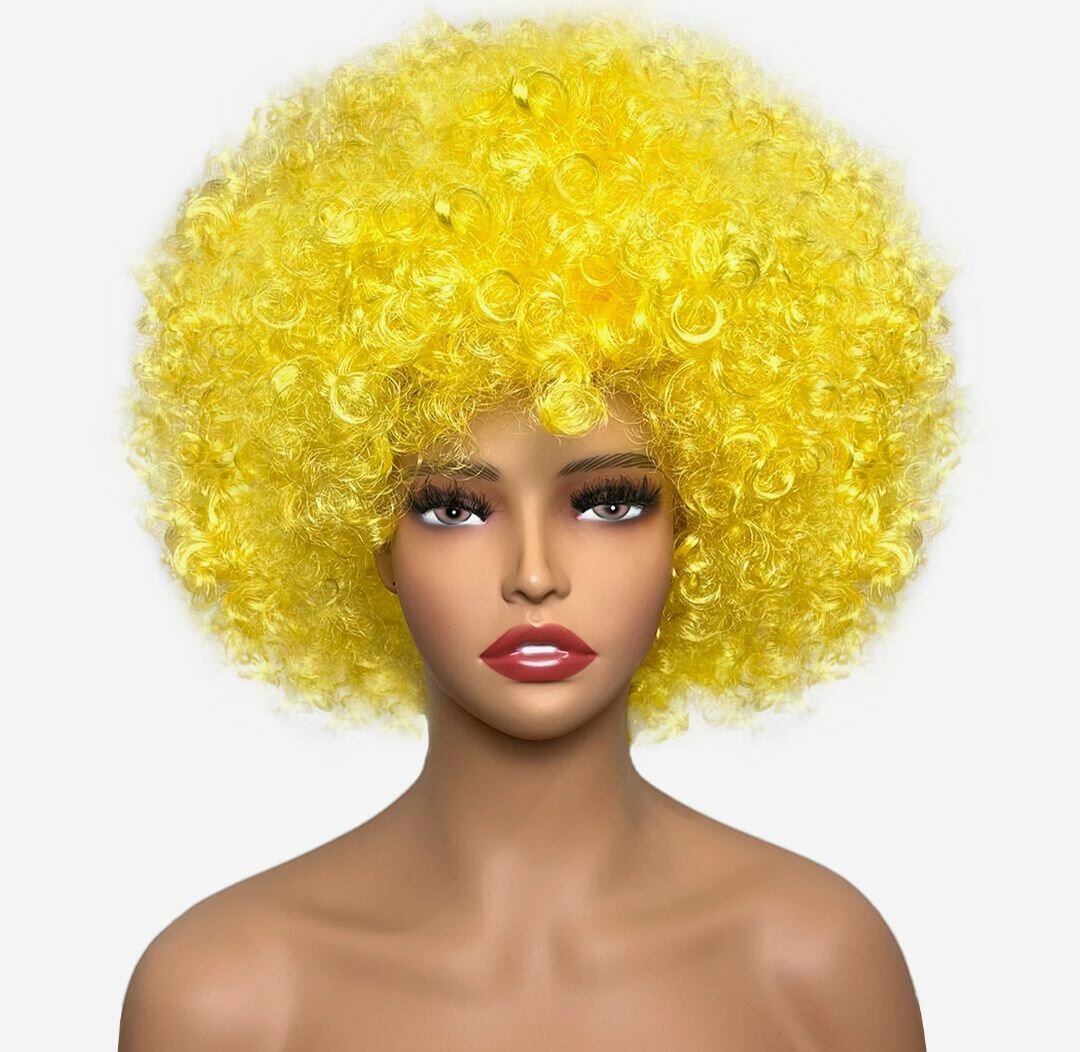 Объемный афро парик в желтом цвете