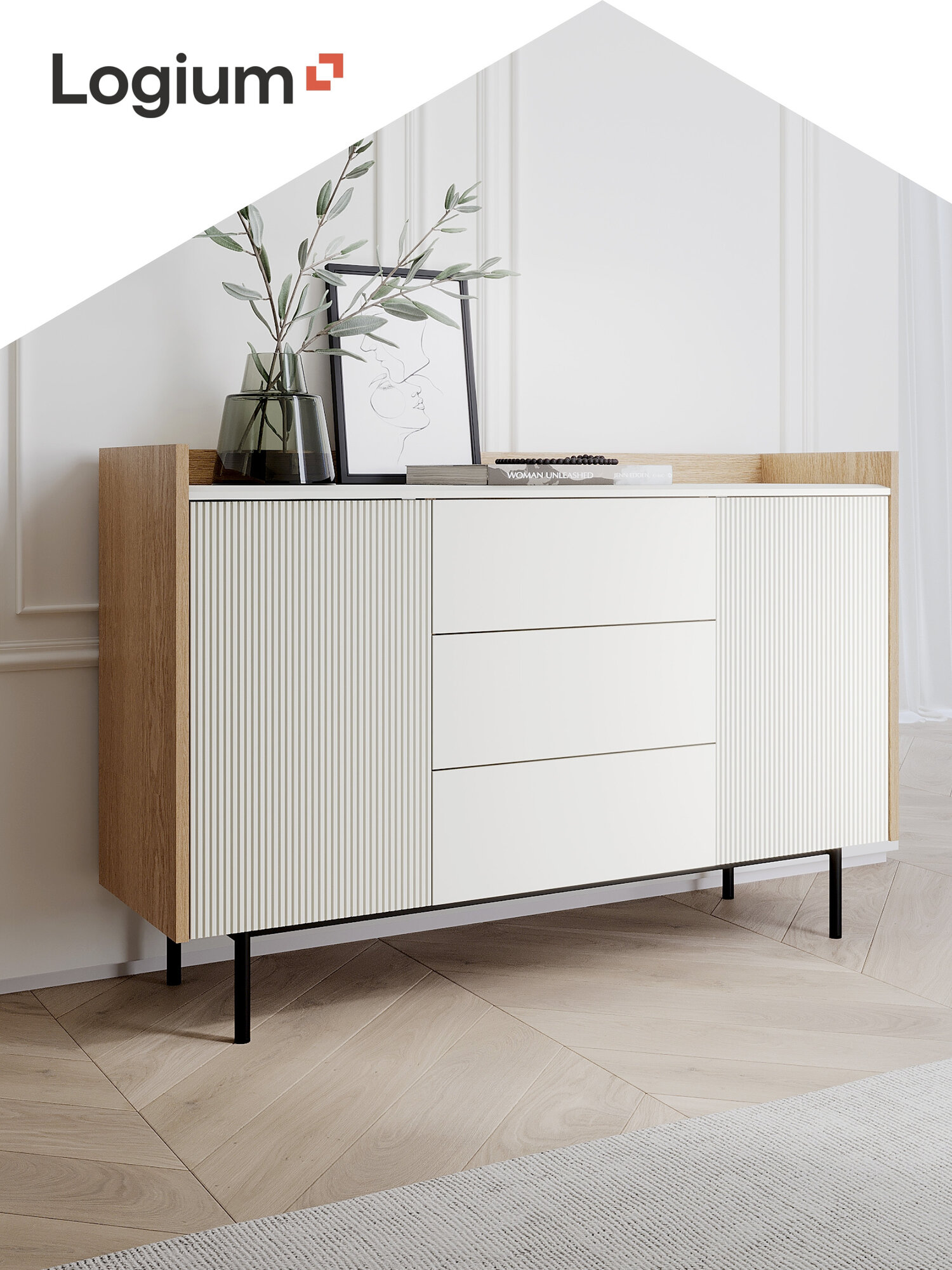 Комод для вещей с ящиками и полками, 116,6 х 36,5 х 76,8см, Наоми 16.243.05, Плэйн, белая шагрень