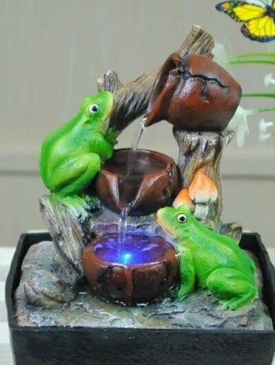 Фонтан декоративный настольный Green Apple Лягушки 23 см с подсветкой