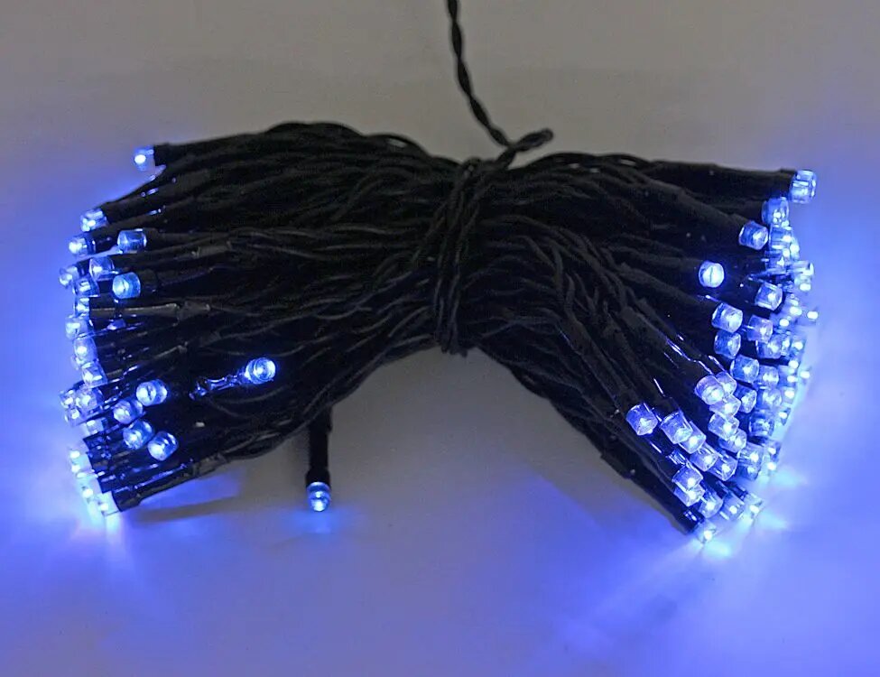 Светодиодная гирлянда на батарейках 120 синих LED ламп 12 м, черный ПВХ, контроллер, пульт управления, IP44, SNOWHOUSE