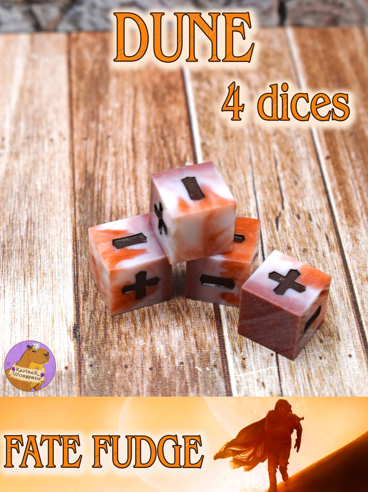 "Dune" Дайсы Кубики FATE FUDGE кости судьбы ручной работы (набор 4 шт.)