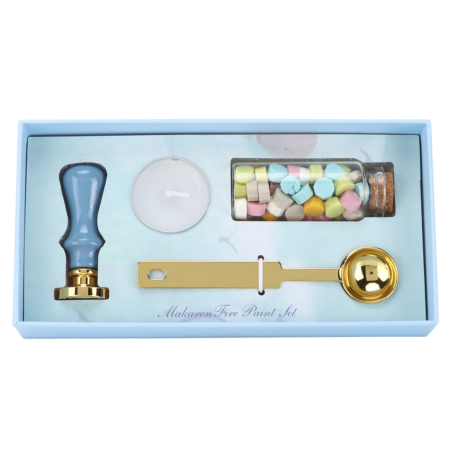 Набор штампов с сургучной печатью с прозрачным узором, прочный классический набор для запечатывания своими руками для конвертов, приглашений, свадебных украшений (синяя длинная коробка, ультрамариновая ручка)