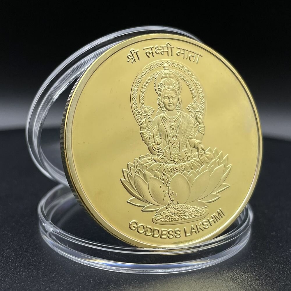 Золотая монета с изображением богини Лакшми для привлечения богатства и процветания, 40 мм, металлический сплав