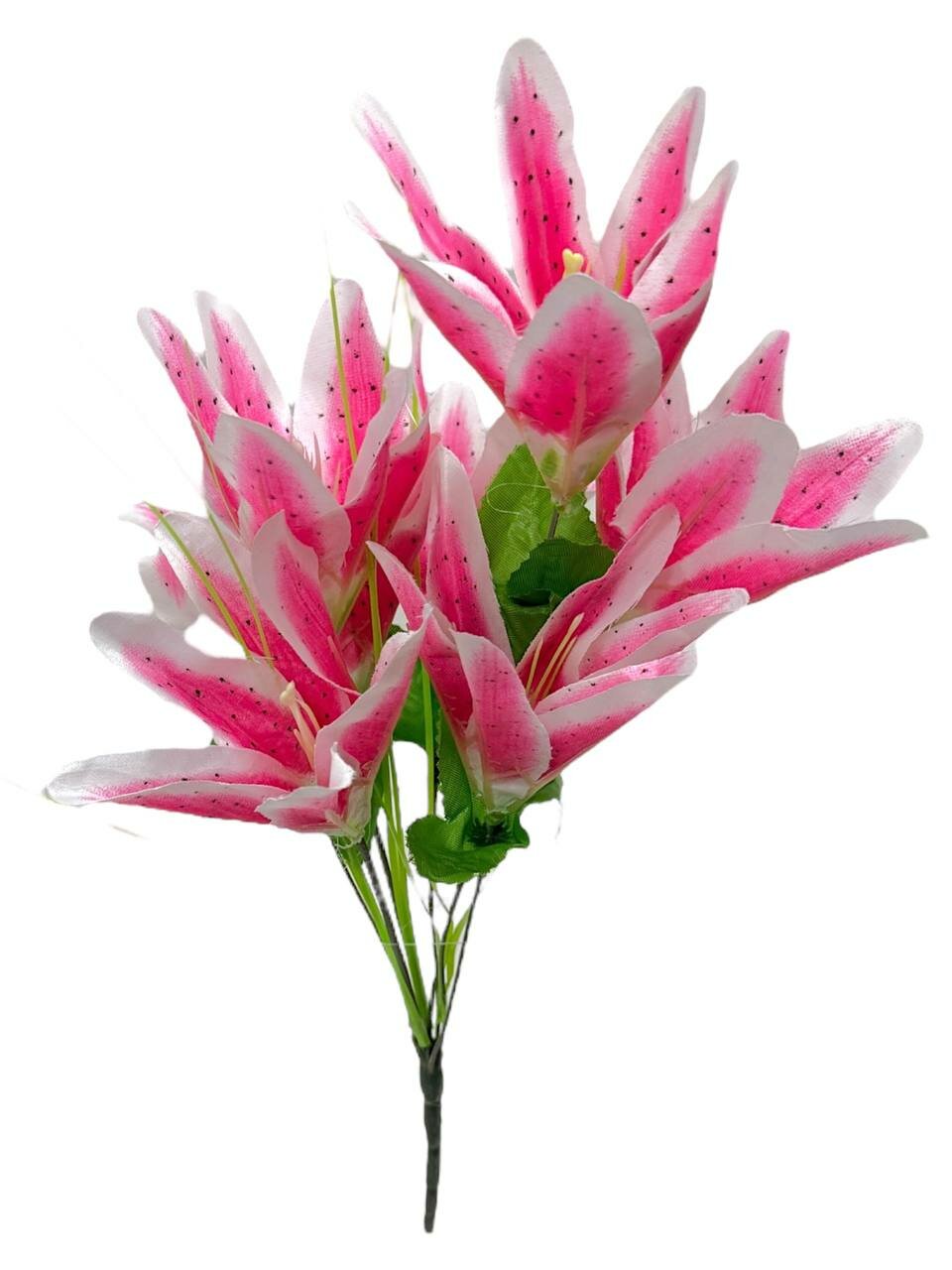 Искусственная ветка лилии, 36 см, полимерный материал, текстиль, белая, розовая, светло-зеленая