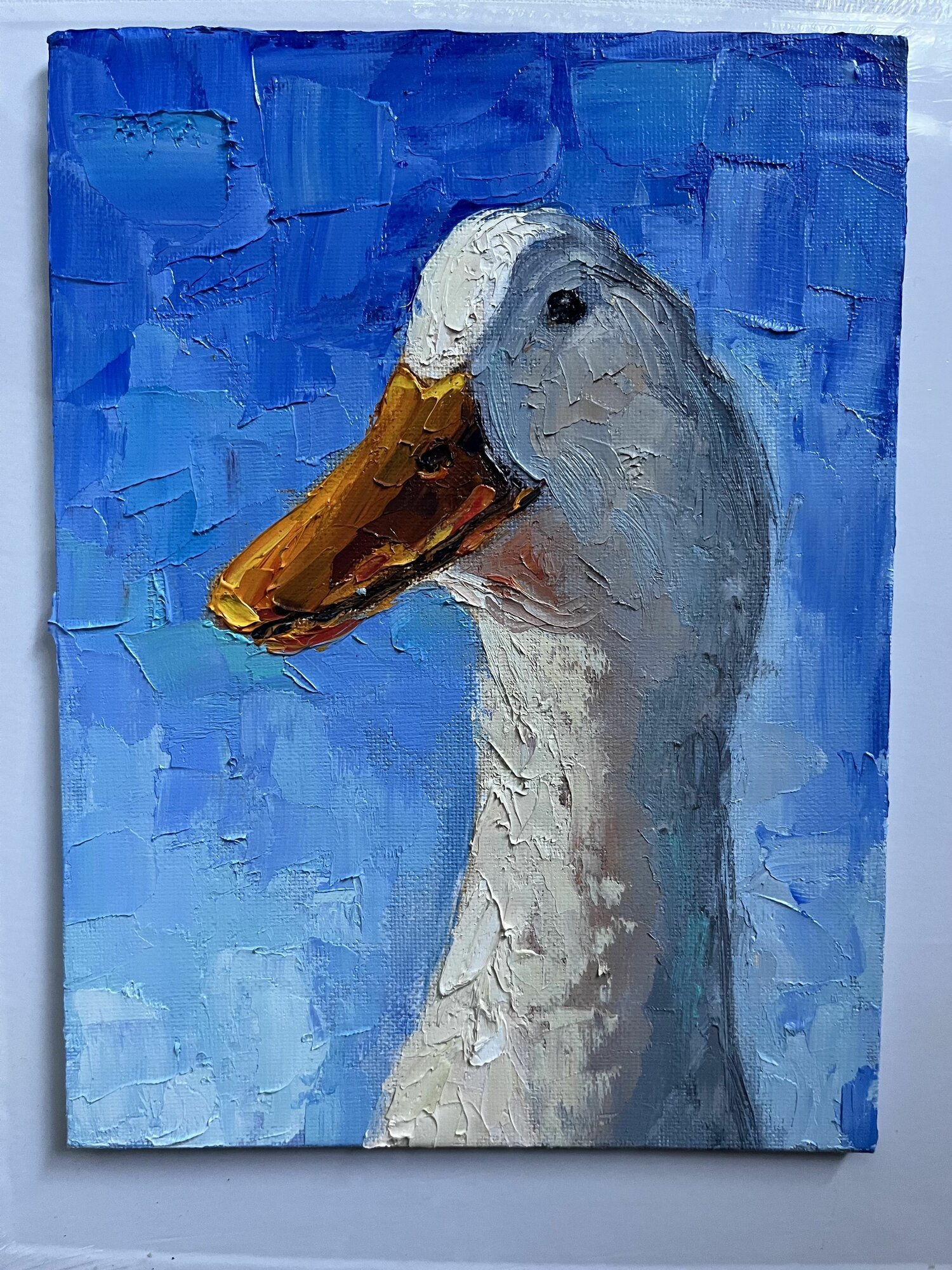 Картина маслом "Гусь", холст на картоне, ручная работа, 24 x 18 см