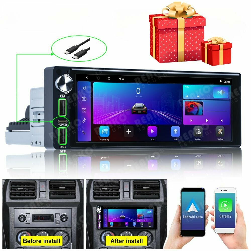 Магнитола для Автомагнито 2 DIN Android Auto Carplay 6.9-дюймовое головное устройство Android FM RDS WIFI