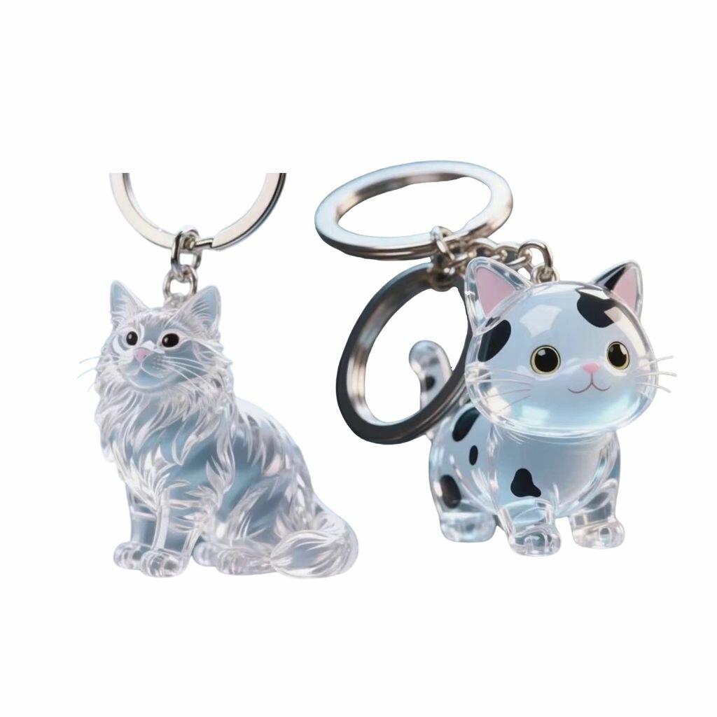 2 сувенирных брелка из шерсти домашних животных-Кошка-Корова + Кошка породы Мэн