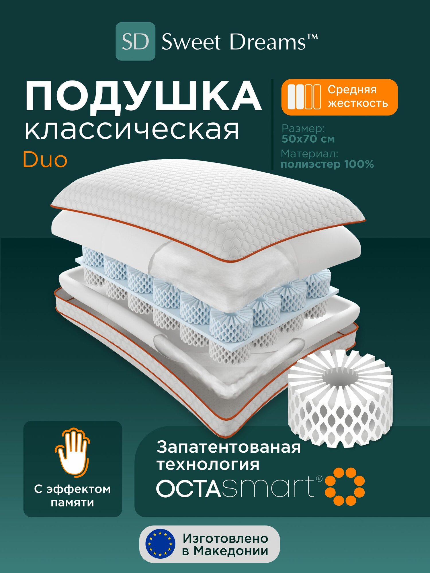 Подушка ортопедическая 50х70 см Duo Sweet Dreams с эффектом памяти
