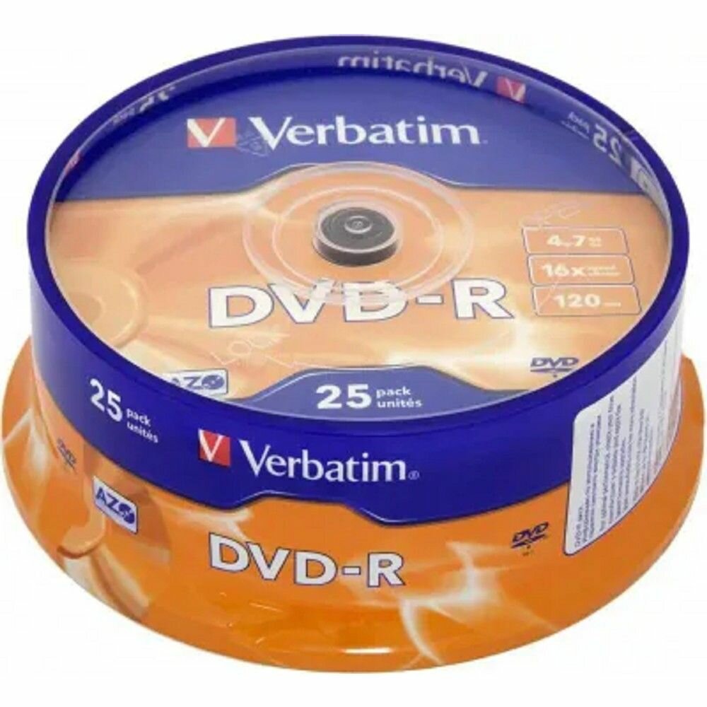 Verbatim Диск Диски DVD - R 4.7Gb 16 - х, 25шт, Cake Box 43522
