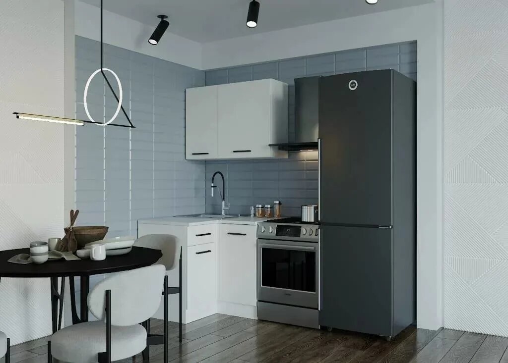 Кухонный гарнитур Sanvut угловой Жемчуг 1000х1000 столешница 38 мм, каркас ЛДСП, фасад ЛДСП, Белый/Жемчуг