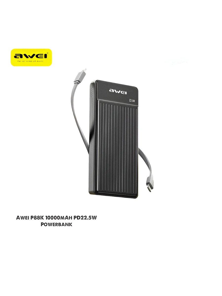 Портативный аккумулятор Awei P-88K, 10000мАч, Type-C, черный