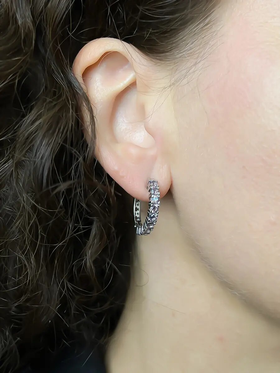 Серьги конго, серебро, 925 проба, родирование, турмалин