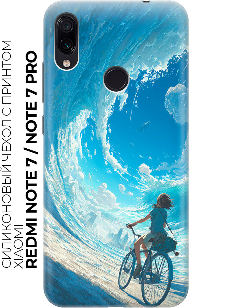 Силиконовый чехол на Xiaomi Redmi Note 7 / Note 7 Pro с принтом "Юная аниме велосипедистка"
