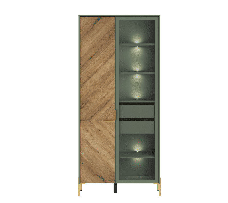 Шкаф БРВ мебель Siena REG1W1D с подсветкой дымчатый зеленый/дуб вотан