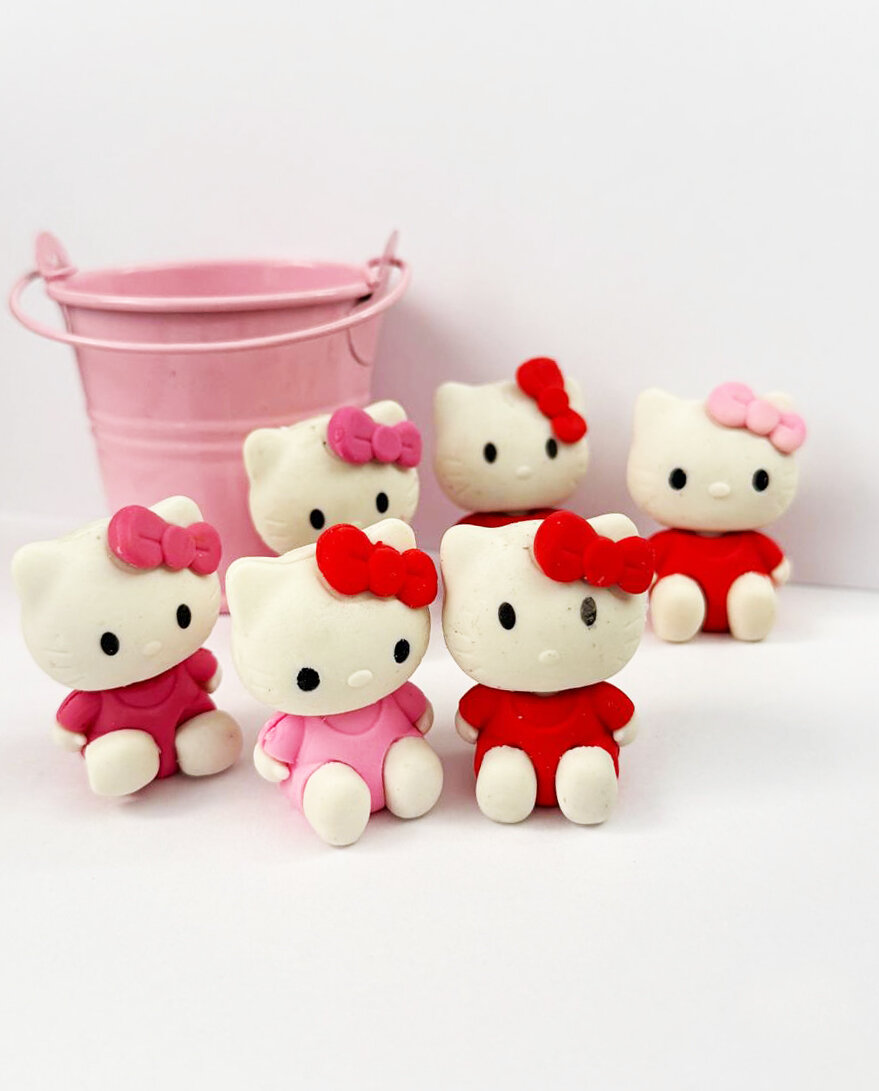 Набор - Резиновые ластики Hello Kitty RED&PINK, размер: 4х2,6 см, 6 штук