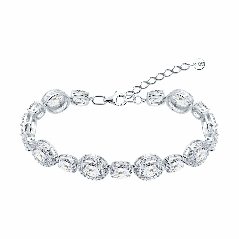 Браслет, серебро, 925 проба, родирование, фианит