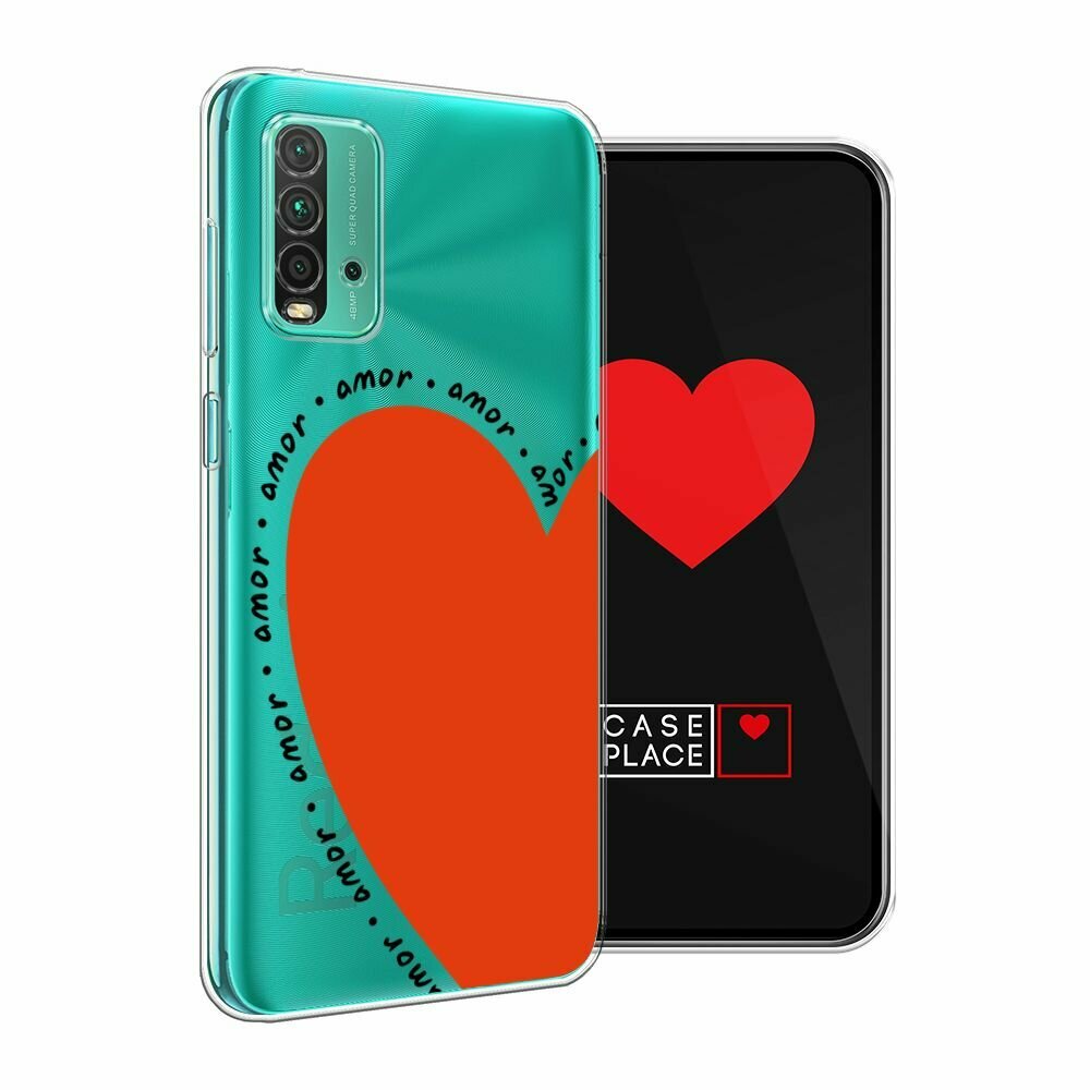 Чехол на Xiaomi Redmi 9T / Сяоми Редми 9Т с принтом "amor heart 2 - 14 февраля", прозрачный — фото 1