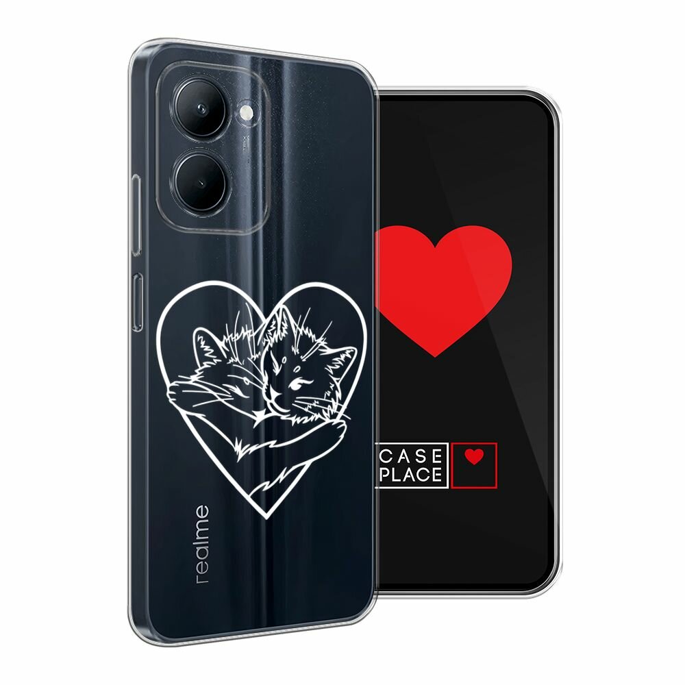 Чехол на Realme C33 / Реалми С33 с принтом "Влюблённые котики рисунок 2 - 14 февраля", прозрачный — фото 1