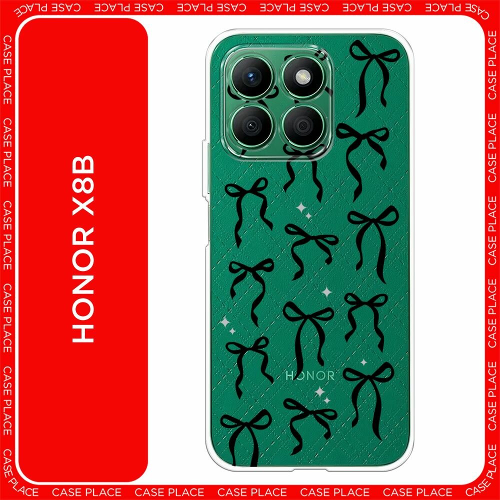 Чехол на Honor X8B / Хонор X8B с принтом "Black bows", прозрачный