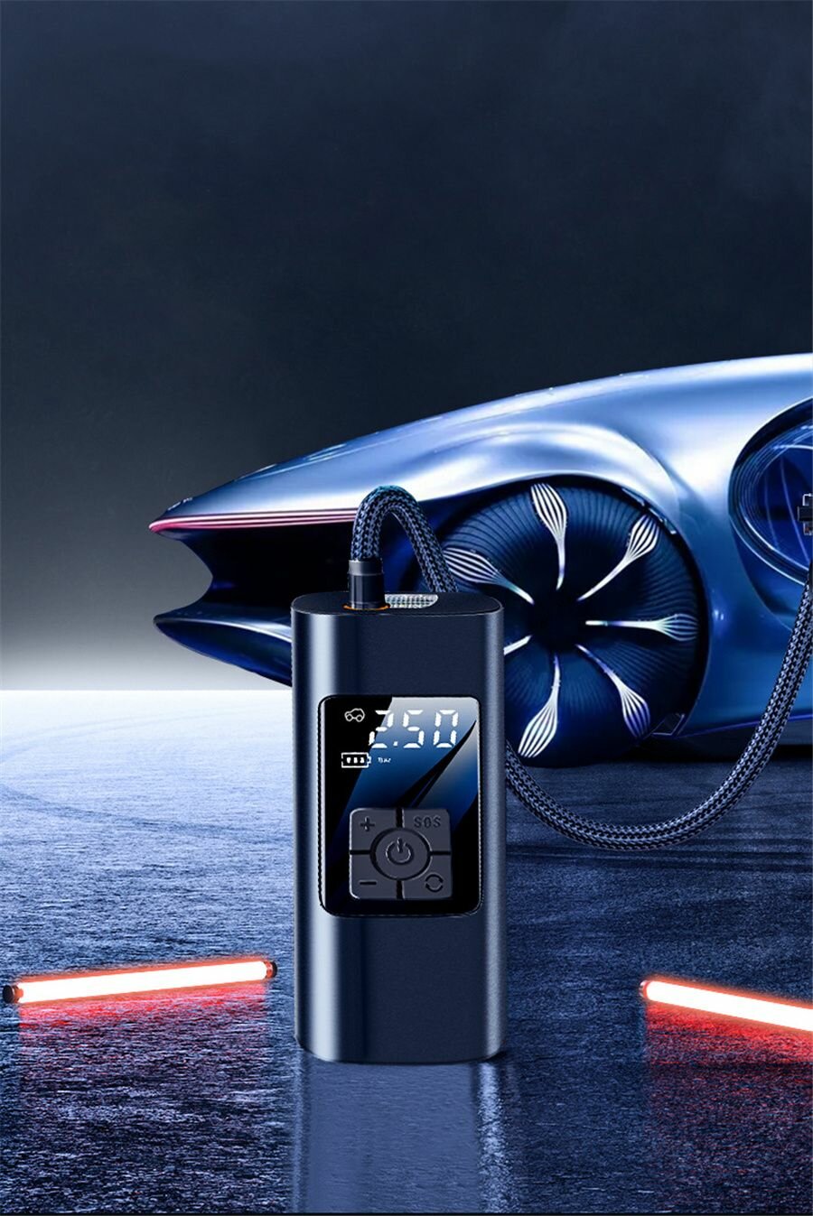 Портативный автомобильный компрессор с электронным цифровым дисплеем, мини-насос