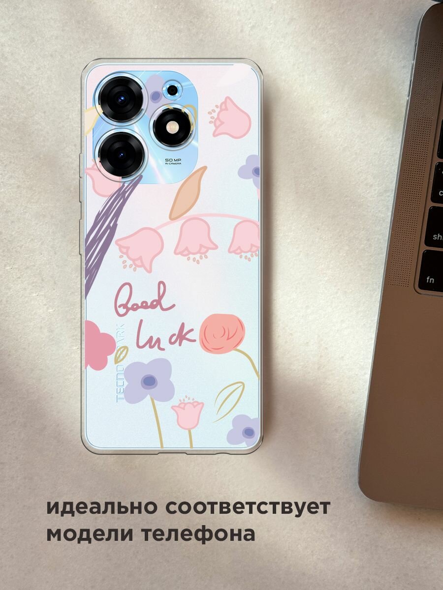 Чехол на Tecno Spark 10 Pro / Текно Спарк 10 Про с принтом "Lucky flowers", прозрачный — фото 1