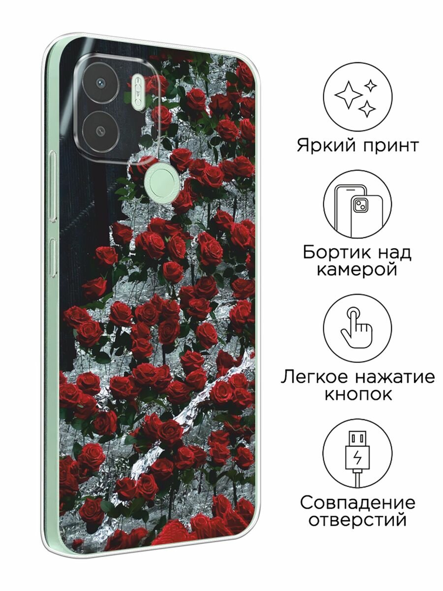Чехол на Xiaomi Redmi A1+/Redmi A2+/Poco C51/C50 / Редми A1+ с принтом Цветущие алые розы — фото 1