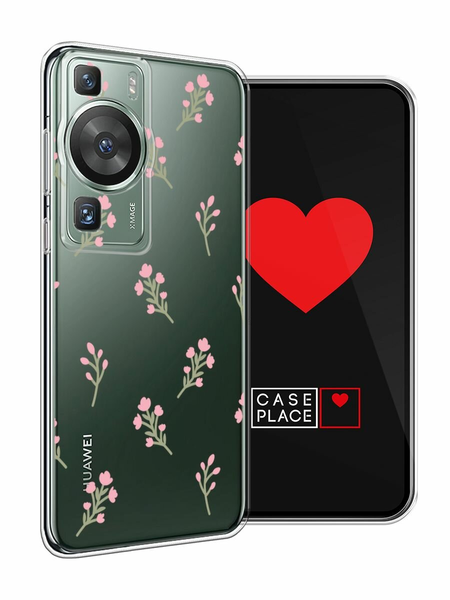 Чехол на Huawei P60/P60 Pro / Хуавей P60/P60 Про с принтом "Цветущие веточки", прозрачный — фото 1