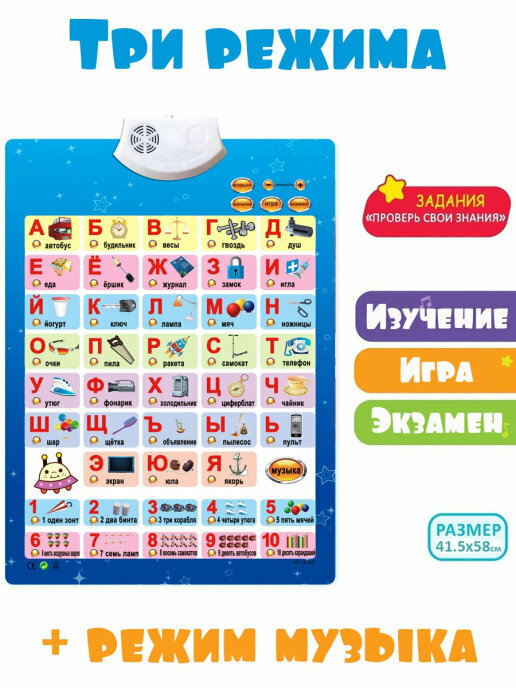Говорящая азбука "Мой первый алфавит" / Электронный букварь со звуком / Музыкальная азбука