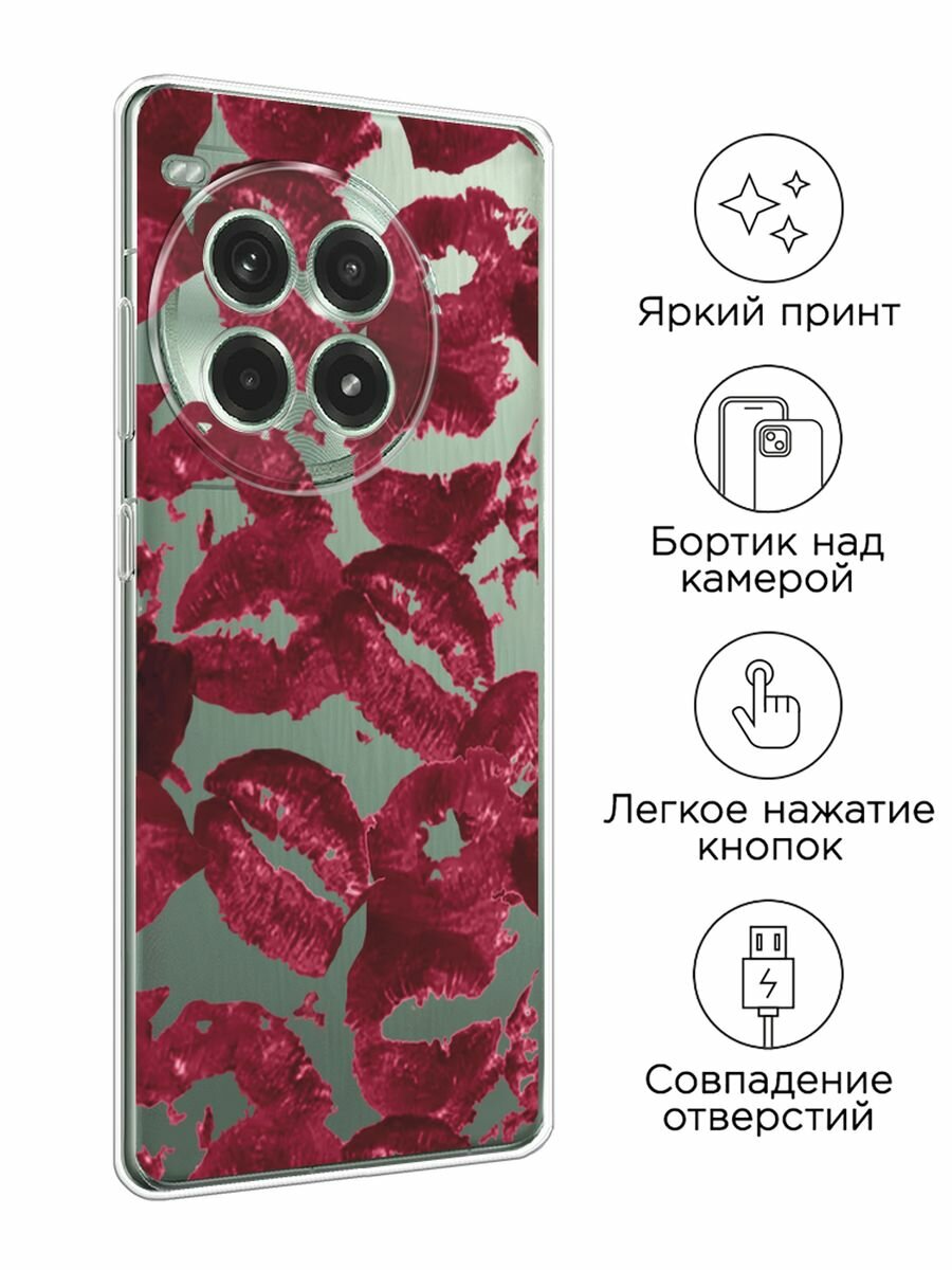 Чехол на OnePlus Ace 3 Pro / Ван Плас Эйс 3 Про с принтом "Помада паттерн 2", прозрачный — фото 1