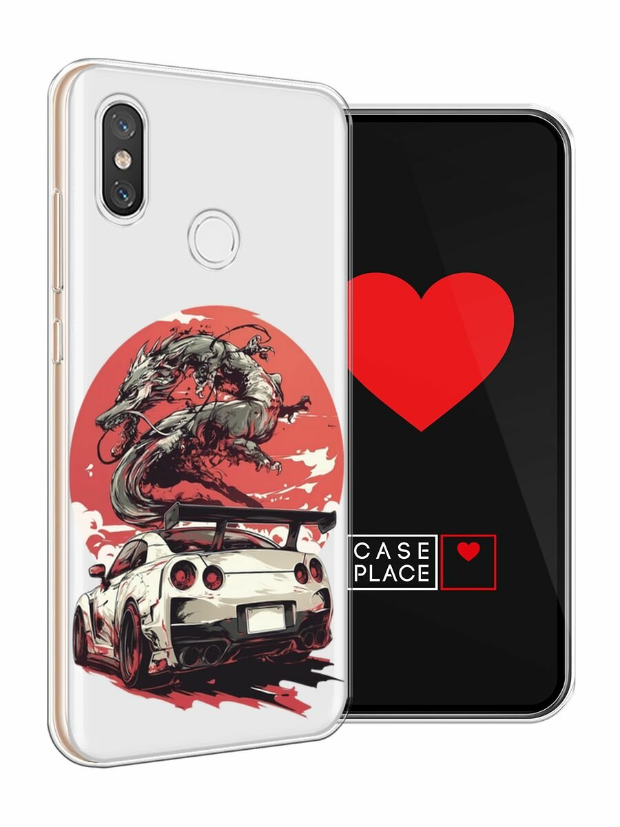 Чехол на Xiaomi Mi 8 / Сяоми Ми 8 с принтом "Car and dragon", прозрачный — фото 1